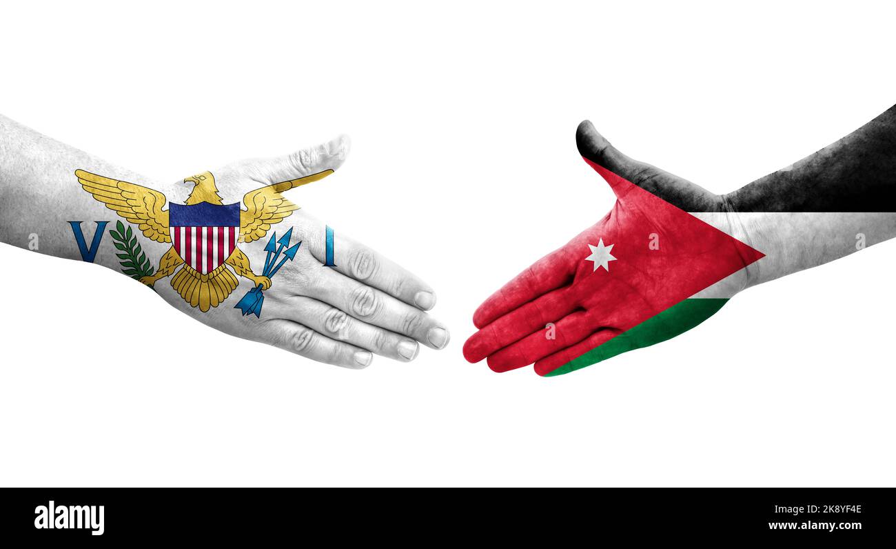 Handshake between Jordan and Virgin Islands flags painted on hands ...