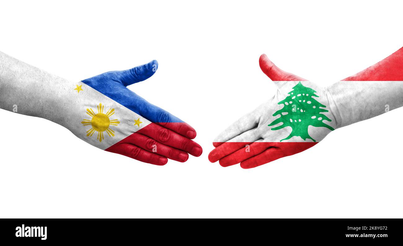 Handshake between Lebanon and Philippines flags painted on hands ...