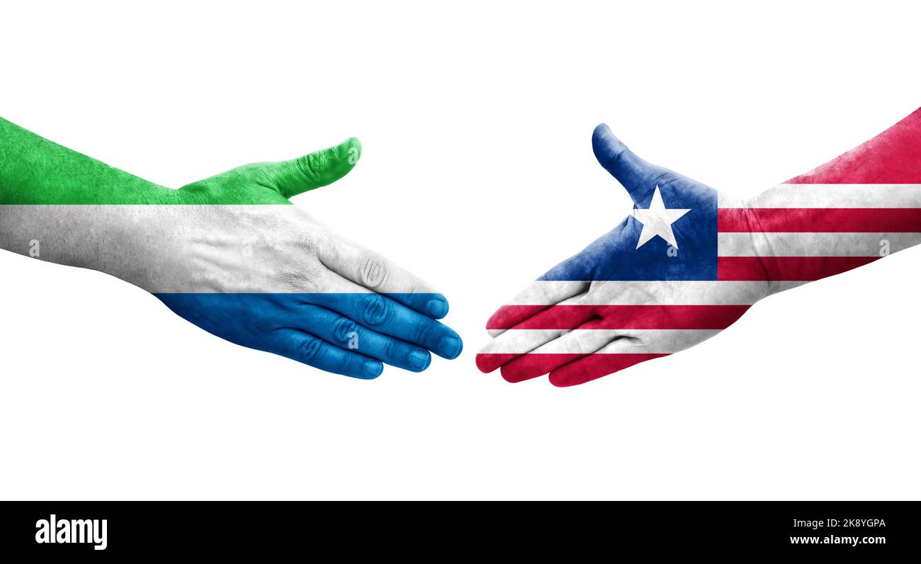 Handshake between Liberia and Sierra Leone flags painted on hands ...