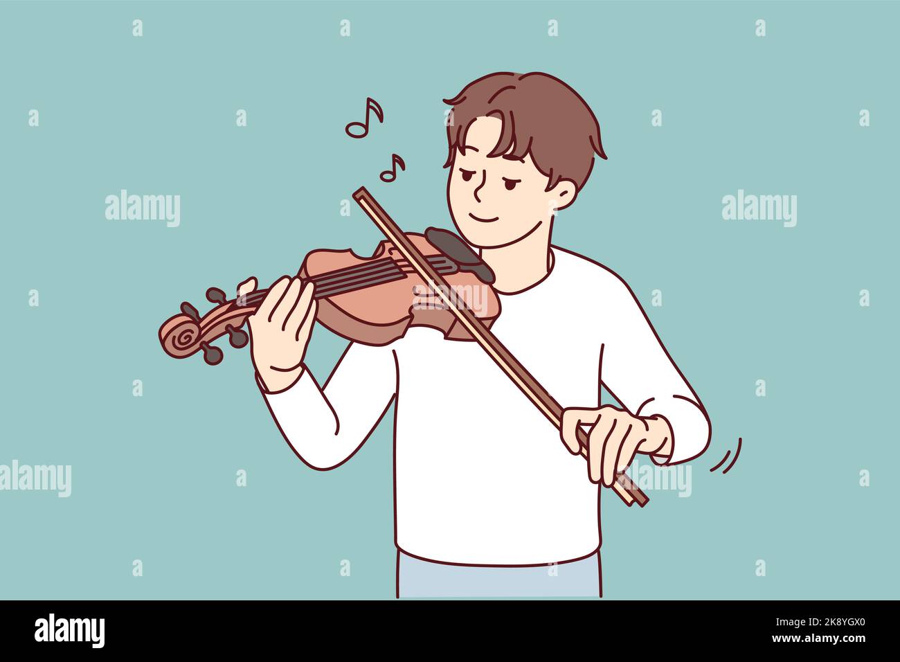 Happy young man playing on violin enjoying music. Smiling guy play on ...