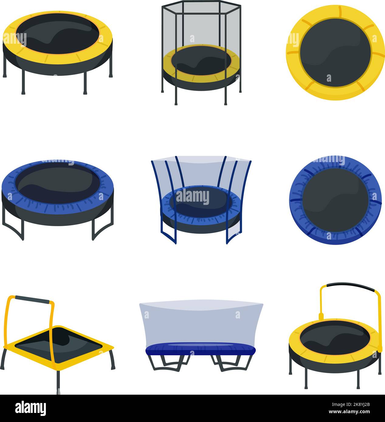 Trampoline icons set cartoon vector. Jumping park. Jump net Stock ...