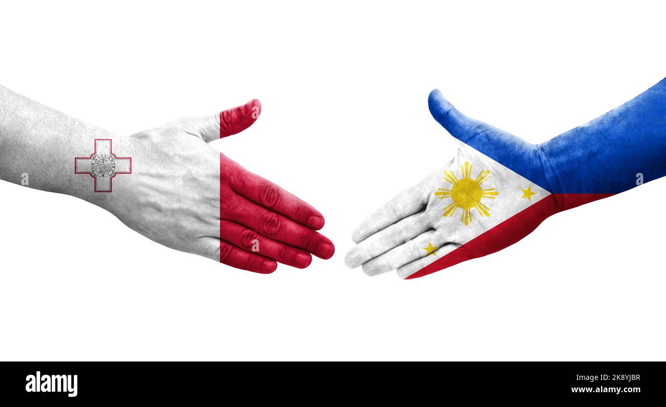 Handshake between Malta and Philippines flags painted on hands ...