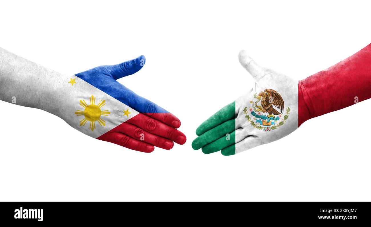 Handshake between Mexico and Philippines flags painted on hands ...