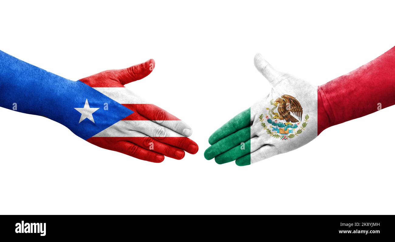 Handshake between Mexico and Puerto Rico flags painted on hands ...