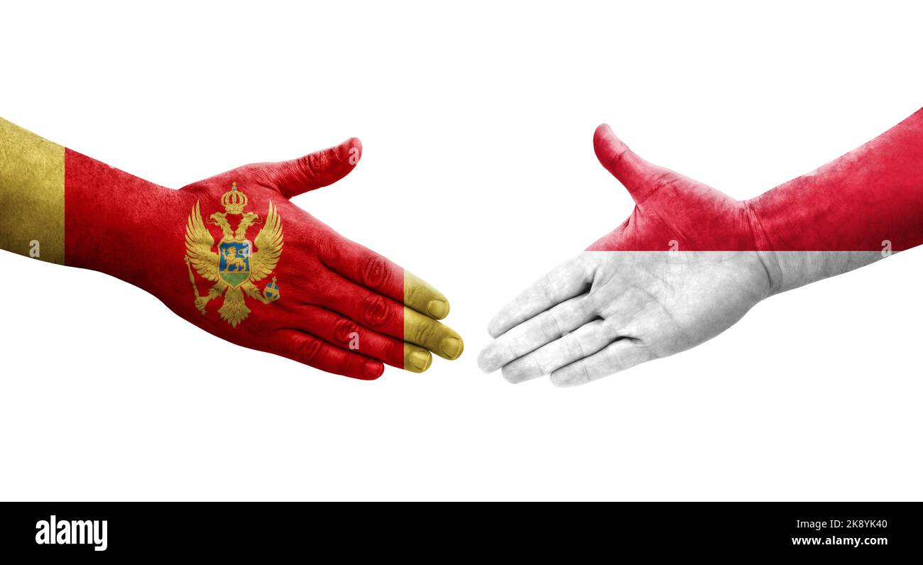 Handshake between Monaco and Montenegro flags painted on hands ...