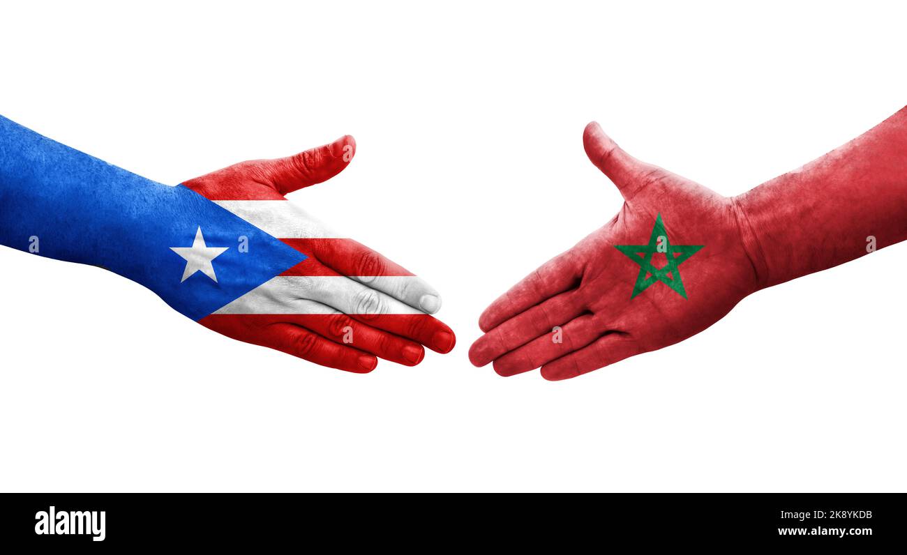 Handshake between Morocco and Puerto Rico flags painted on hands ...