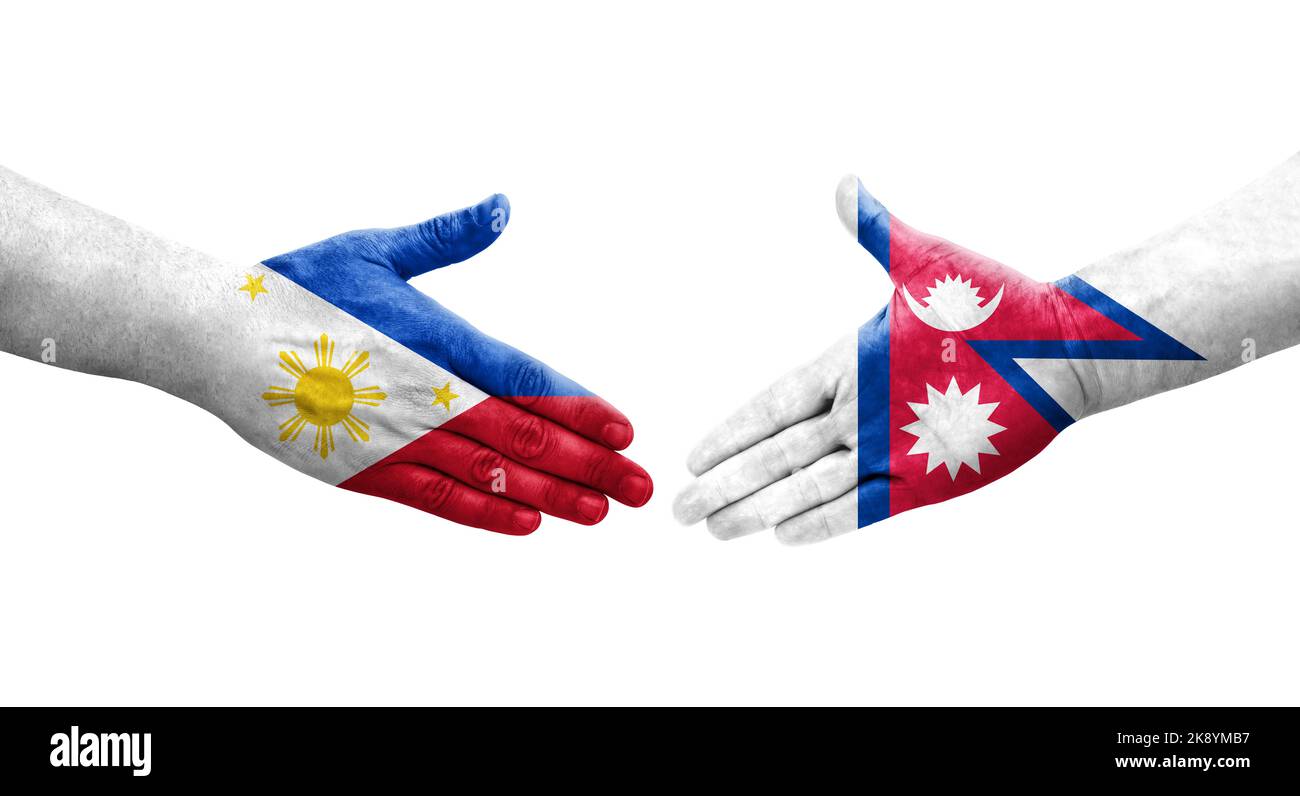 Handshake between Nepal and Philippines flags painted on hands ...