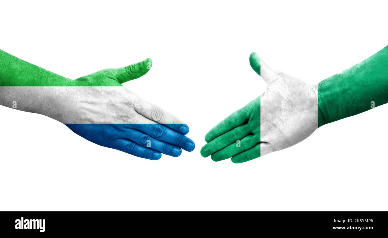 Handshake between Nigeria and Sierra Leone flags painted on hands ...