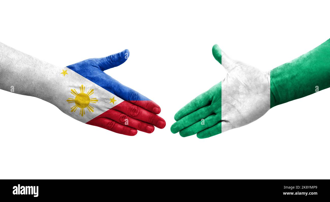 Handshake between Nigeria and Philippines flags painted on hands ...