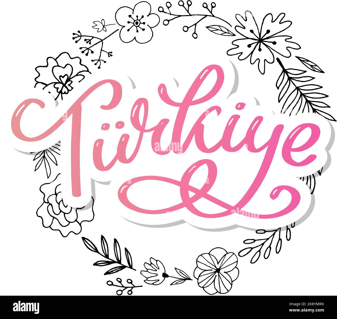 Text in the Turkish: Turkey Lettering. Handwritten name of the country ...