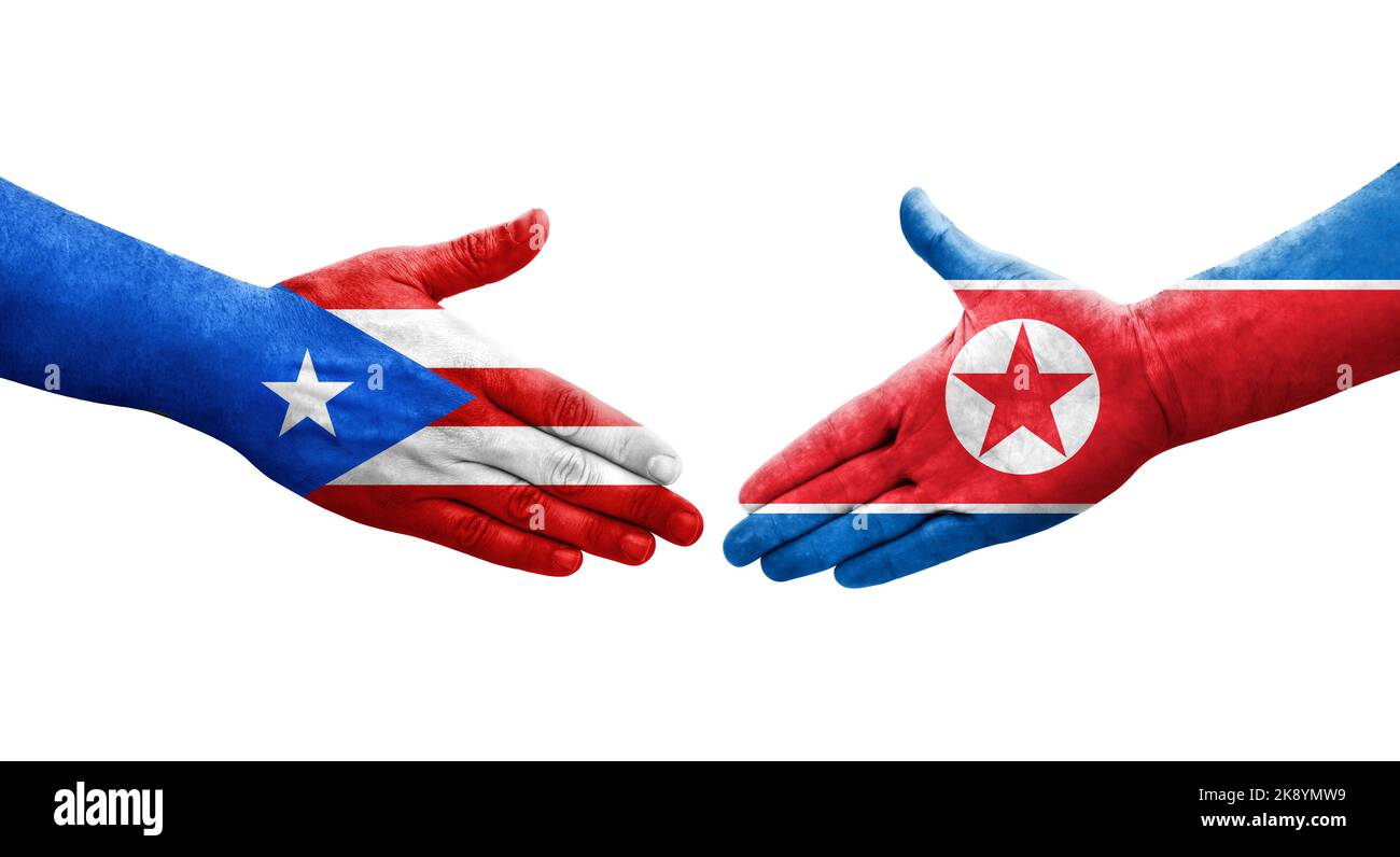Handshake between North Korea and Puerto Rico flags painted on hands ...