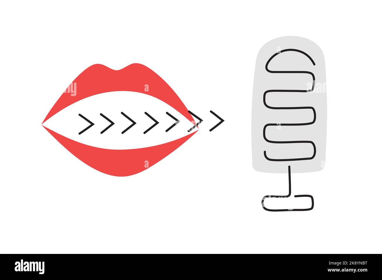 Vector illustration with microphone, talking mouth, lips for banner ...