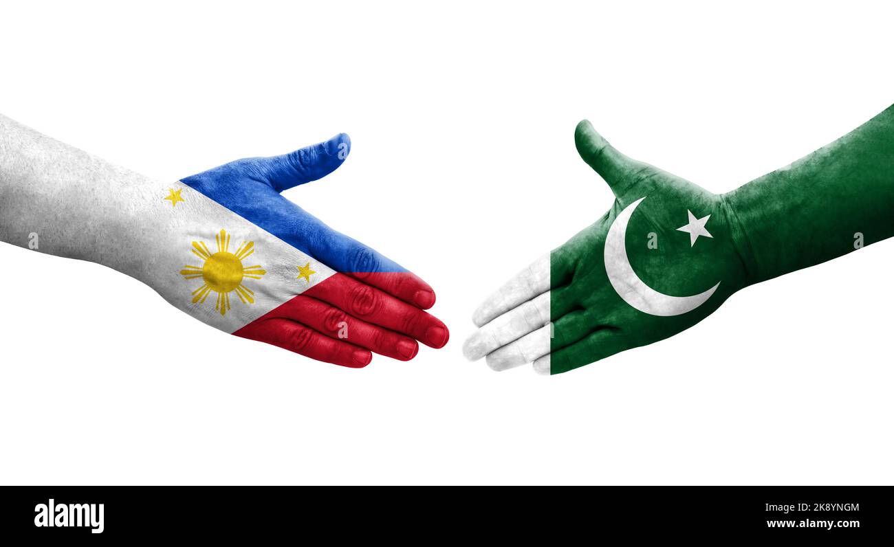 Handshake between Pakistan and Philippines flags painted on hands ...