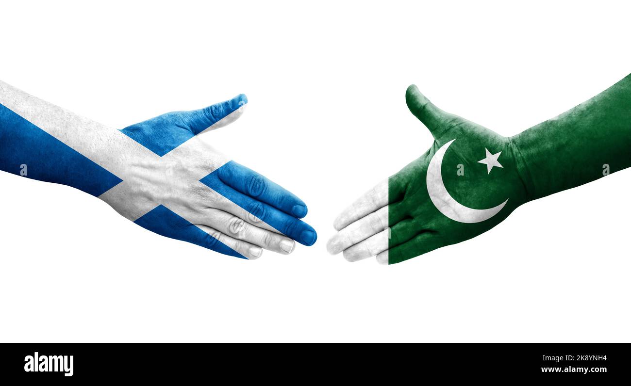 Handshake between Pakistan and Scotland flags painted on hands ...