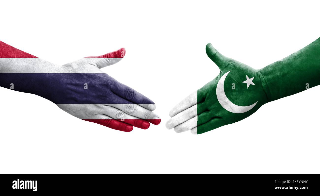Handshake between Pakistan and Thailand flags painted on hands ...
