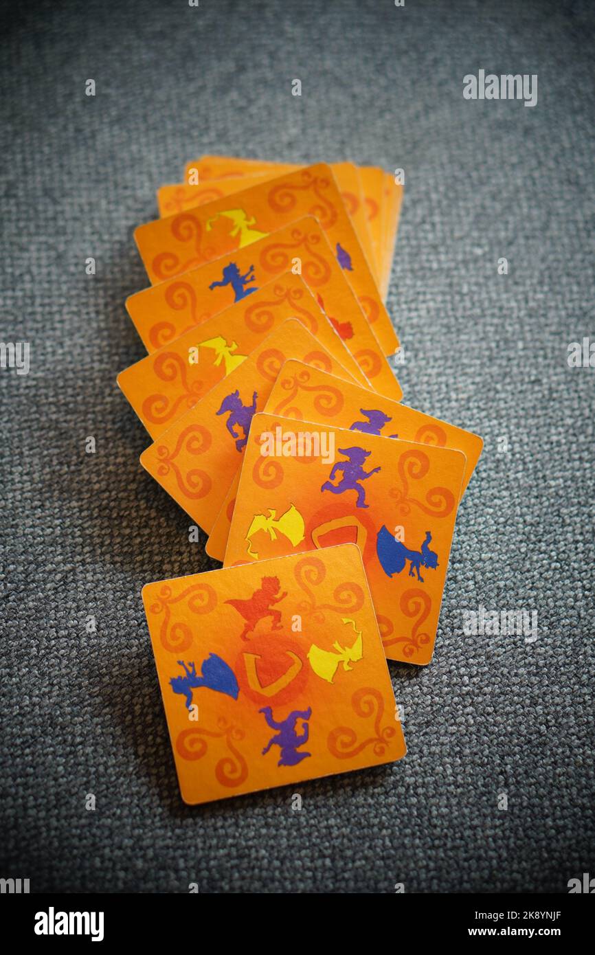 A closeup of set of Carcassonne Junior backside game cards Stock Photo ...