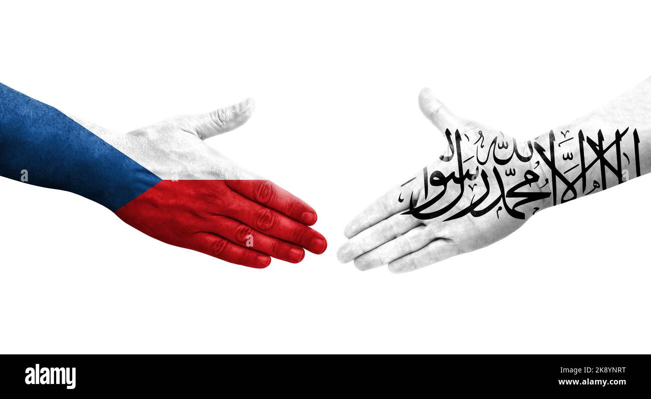 Handshake between Palestine and Czechia flags painted on hands ...