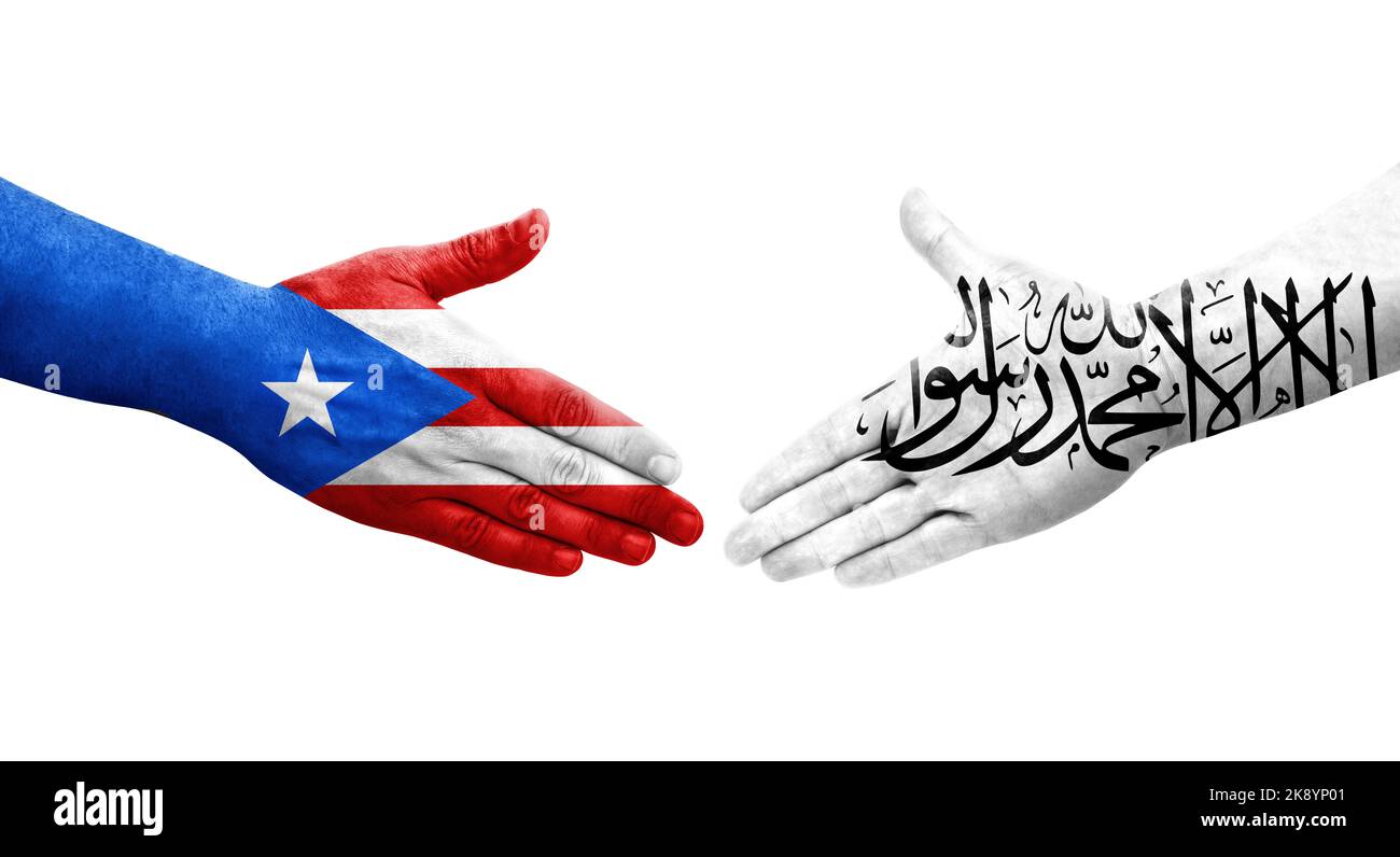 Handshake between Palestine and Puerto Rico flags painted on hands ...