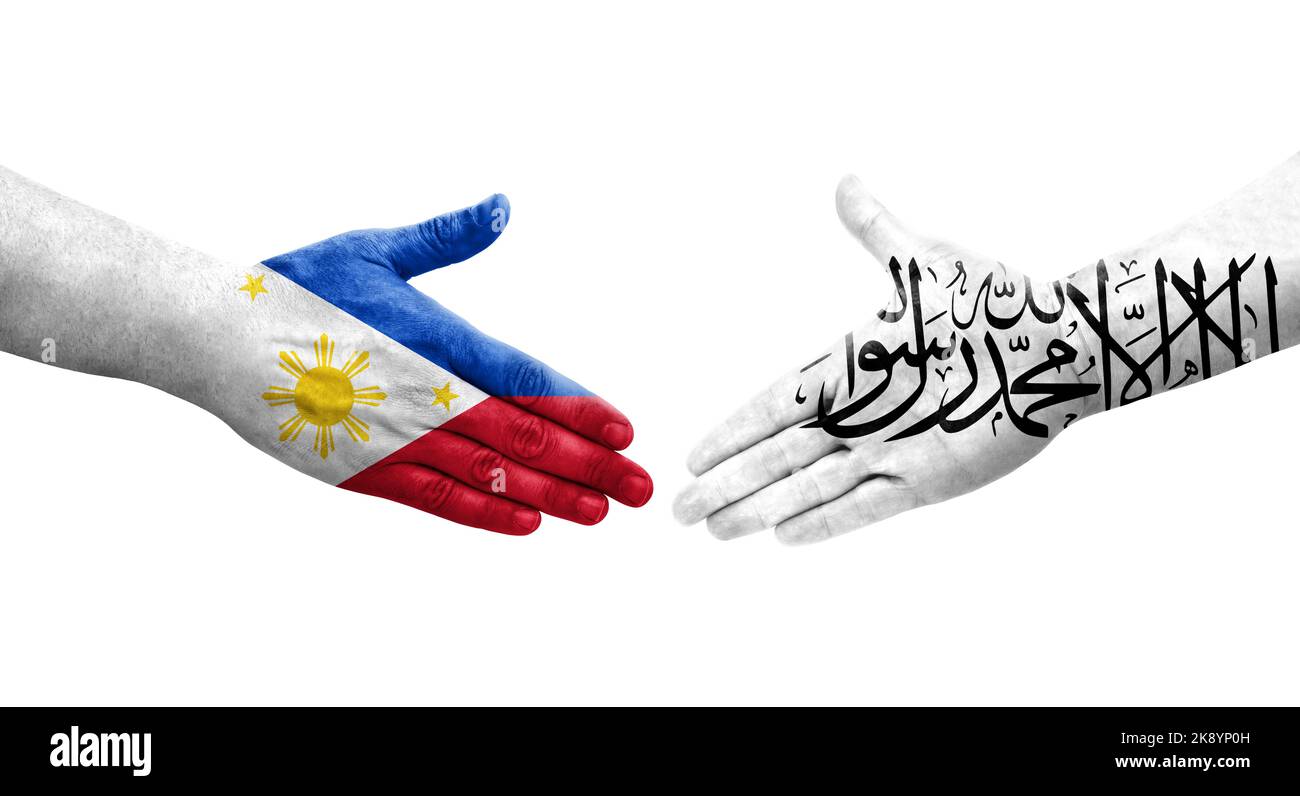 Handshake between Palestine and Philippines flags painted on hands ...