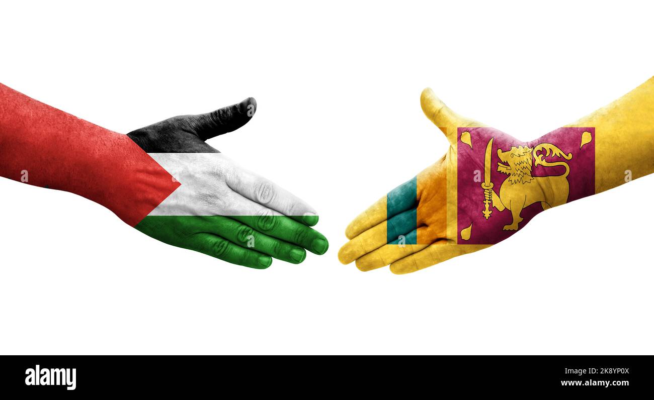 Handshake between Palestine and Sri Lanka flags painted on hands ...
