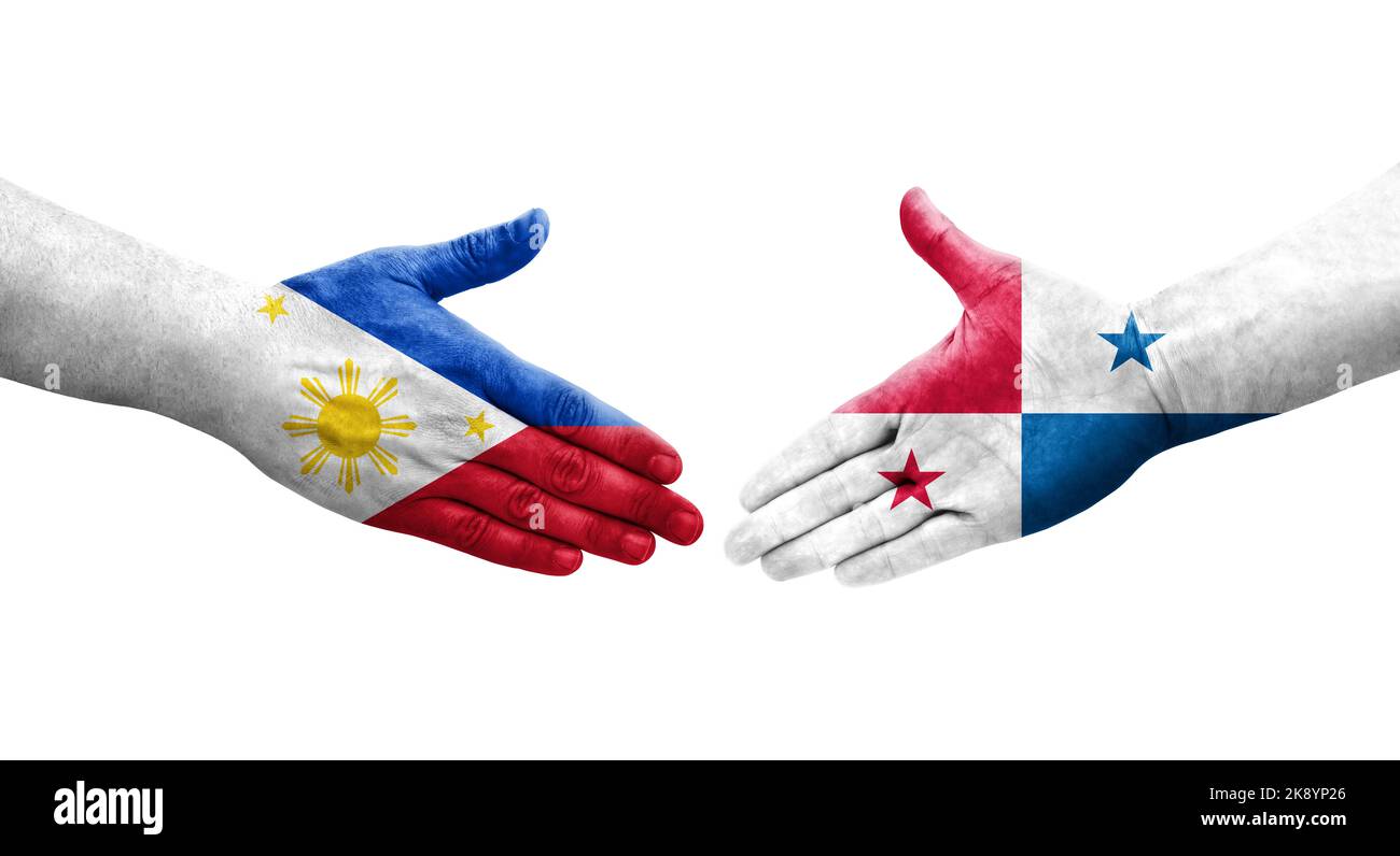 Handshake between Panama and Philippines flags painted on hands ...