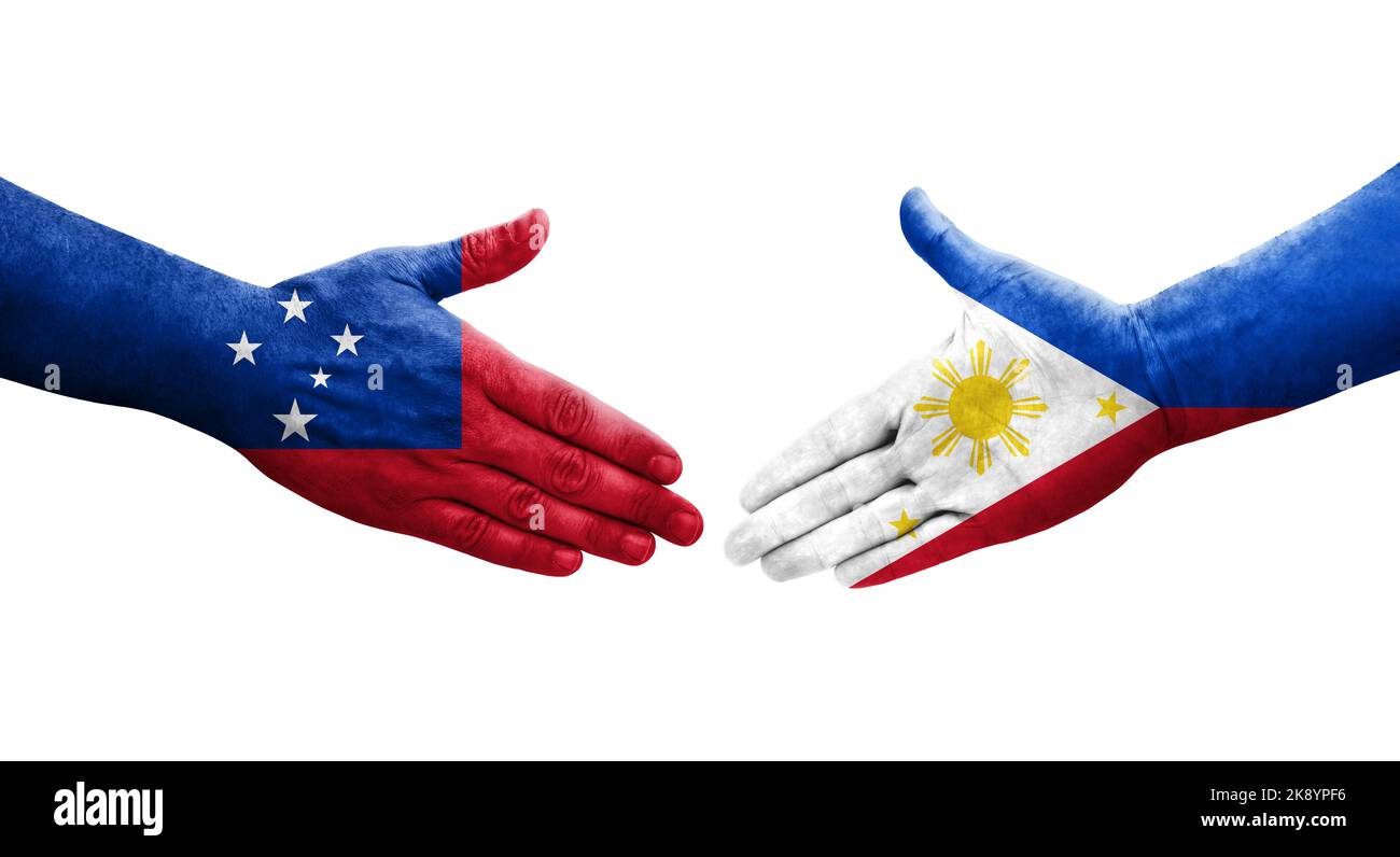 Handshake between Philippines and Samoa flags painted on hands ...