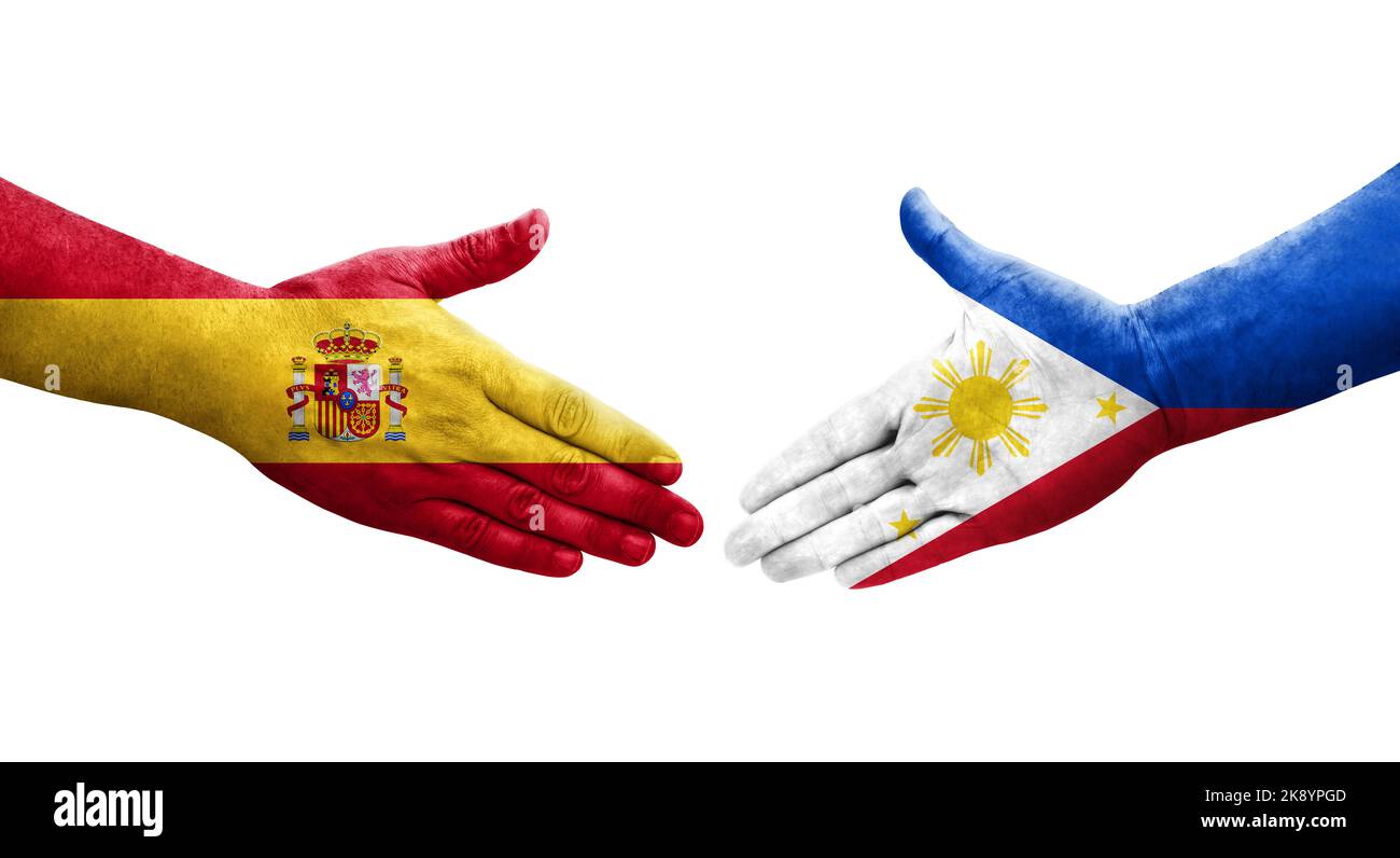 Handshake between Philippines and Spain flags painted on hands ...