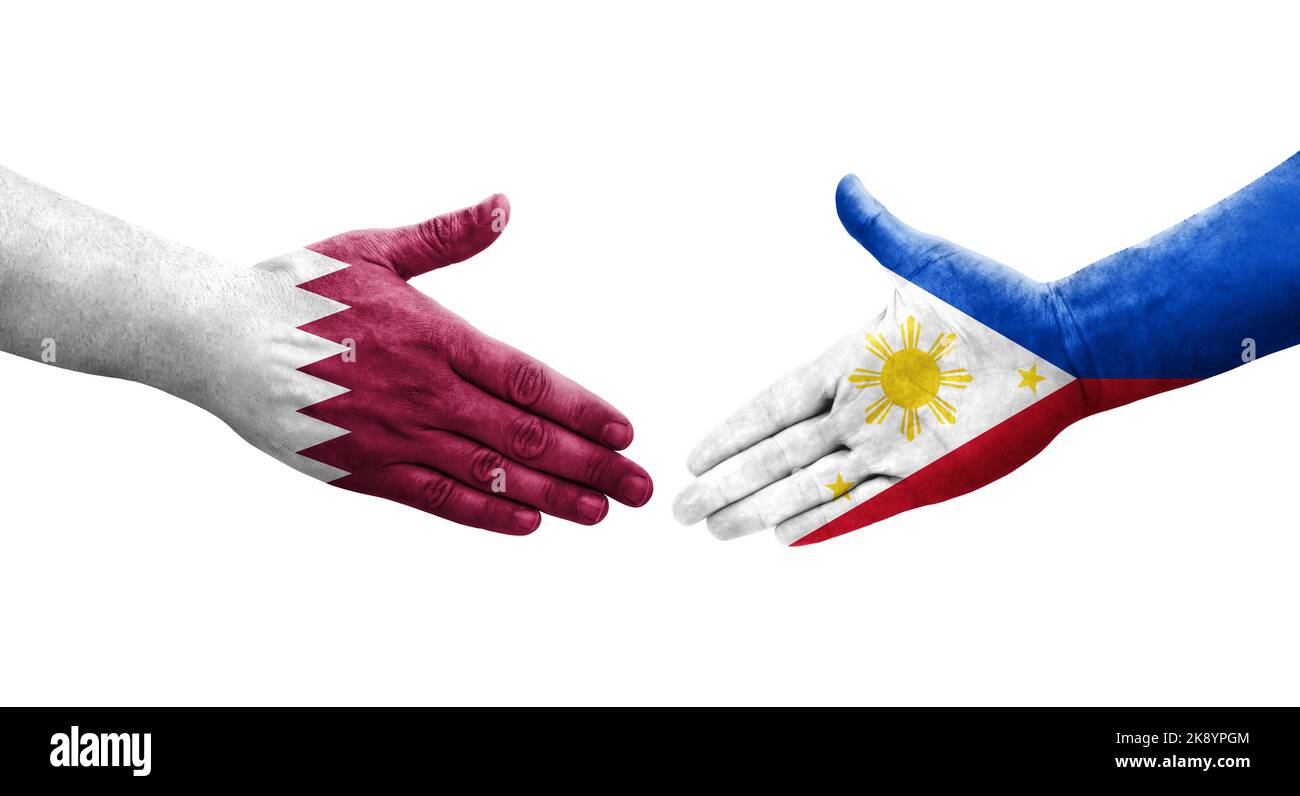 Handshake between Philippines and Qatar flags painted on hands ...