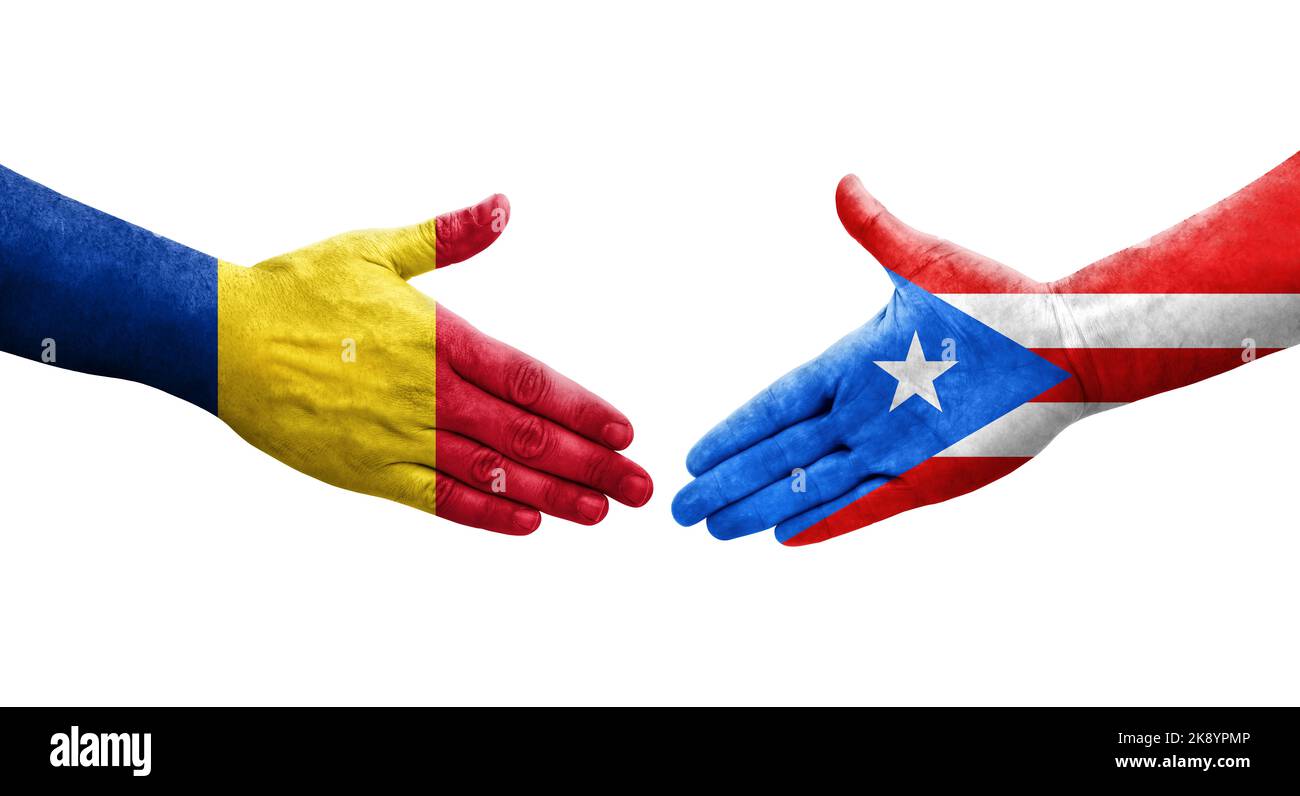 Handshake between Puerto Rico and Romania flags painted on hands ...