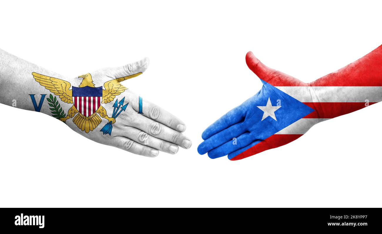 Handshake between Puerto Rico and Virgin Islands flags painted on hands ...