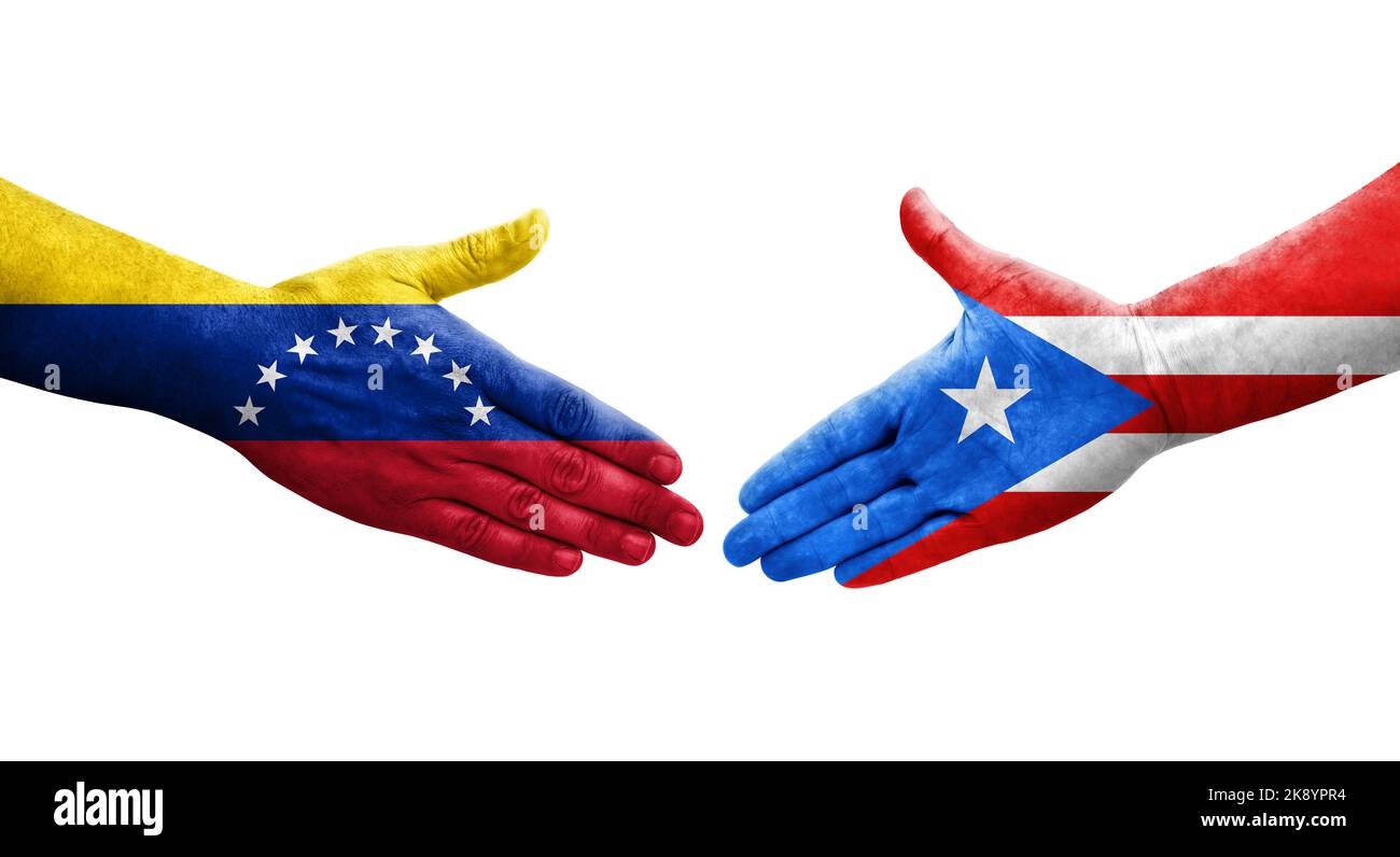 Handshake between Puerto Rico and Venezuela flags painted on hands ...