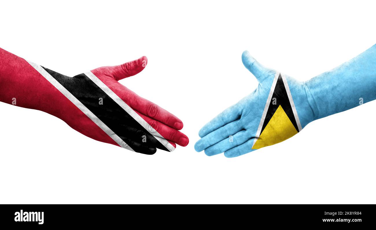 Handshake between Saint Lucia and Trinidad Tobago flags painted on ...