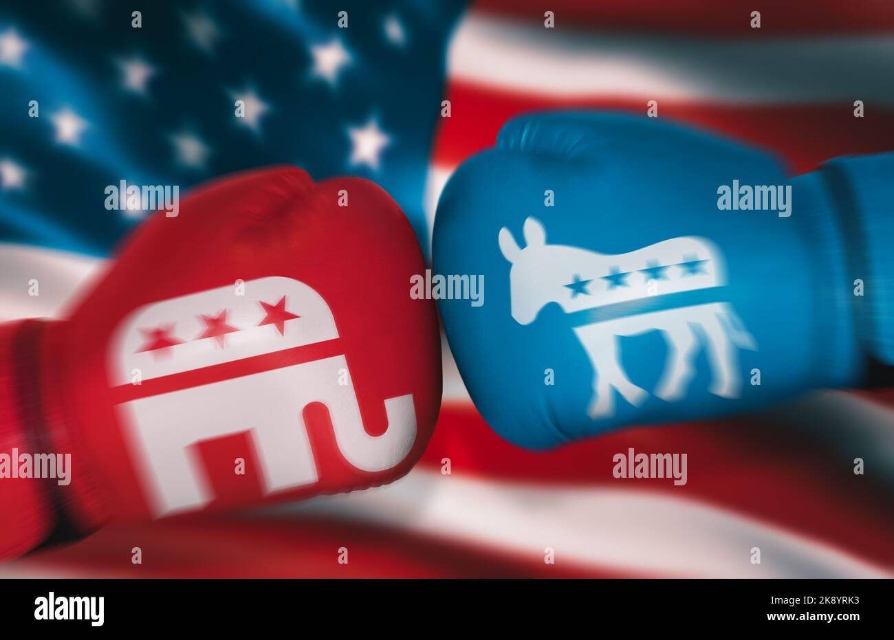 boxing gloves with symbols of USA parties on background of American ...