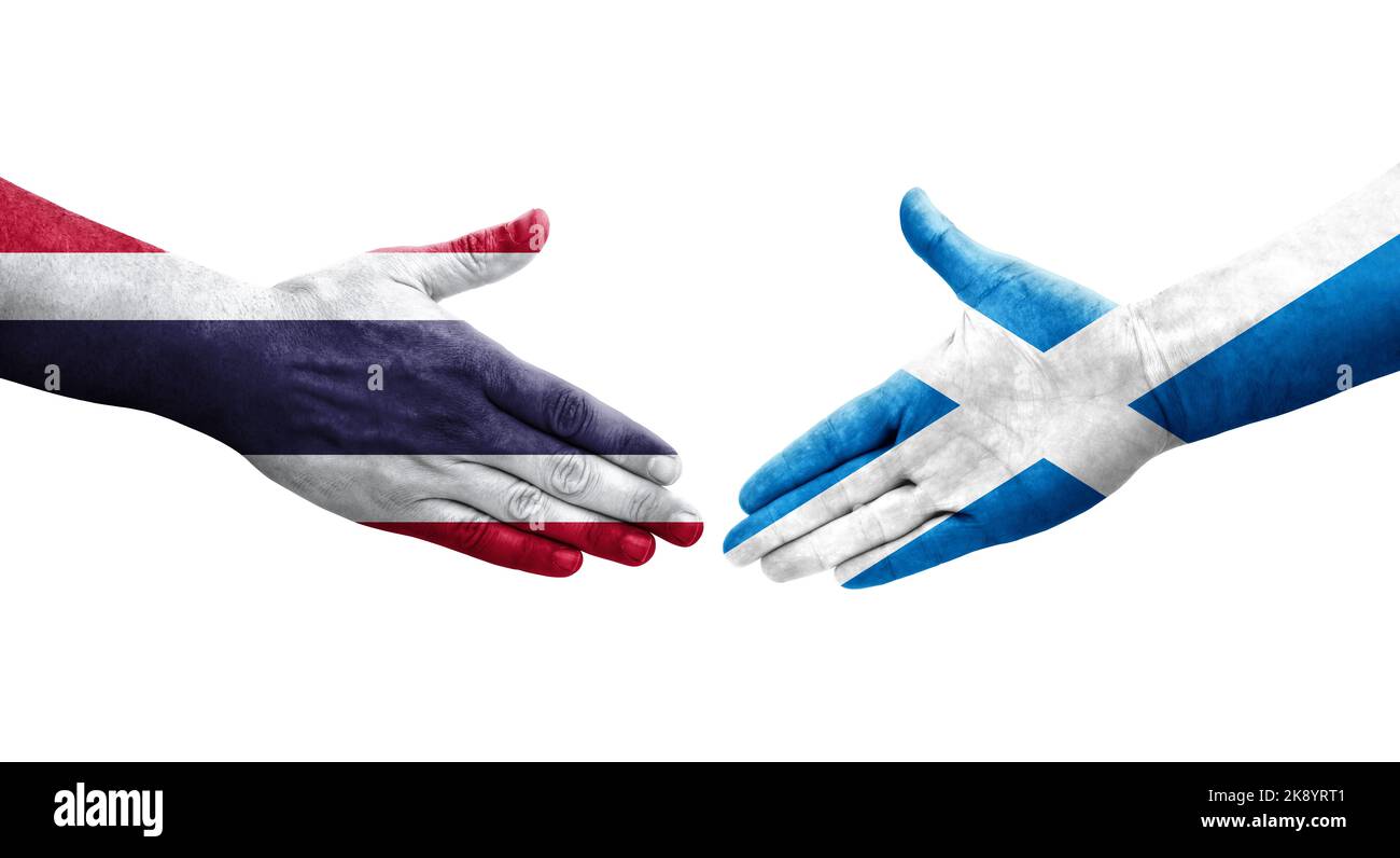 Handshake between Scotland and Thailand flags painted on hands ...