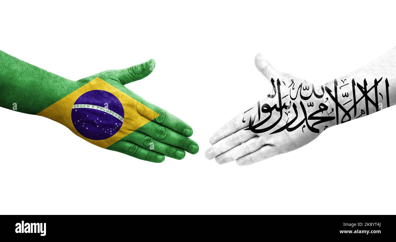 Handshake between Solomon Islands and Brazil flags painted on hands ...