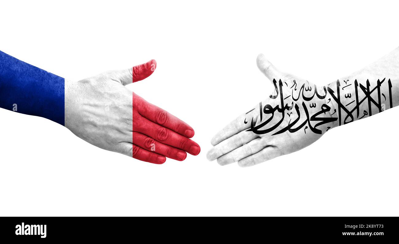 Handshake between Solomon Islands and France flags painted on hands ...