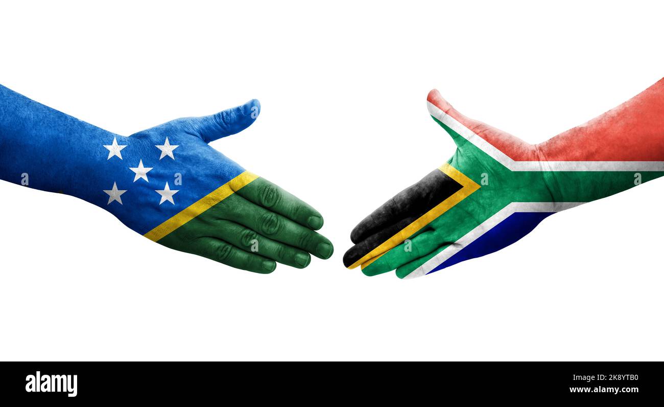 Handshake between Solomon Islands and South Africa flags painted on ...
