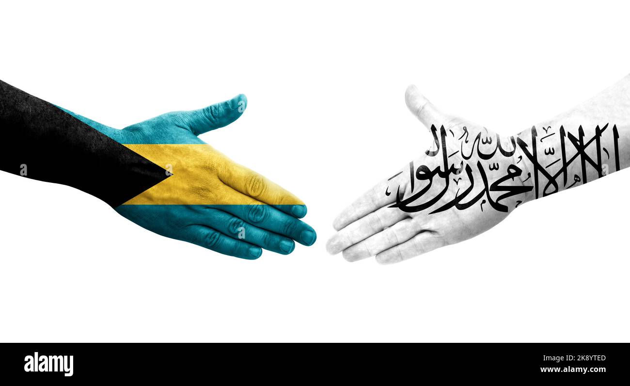 Handshake between South Africa and Bahamas flags painted on hands ...