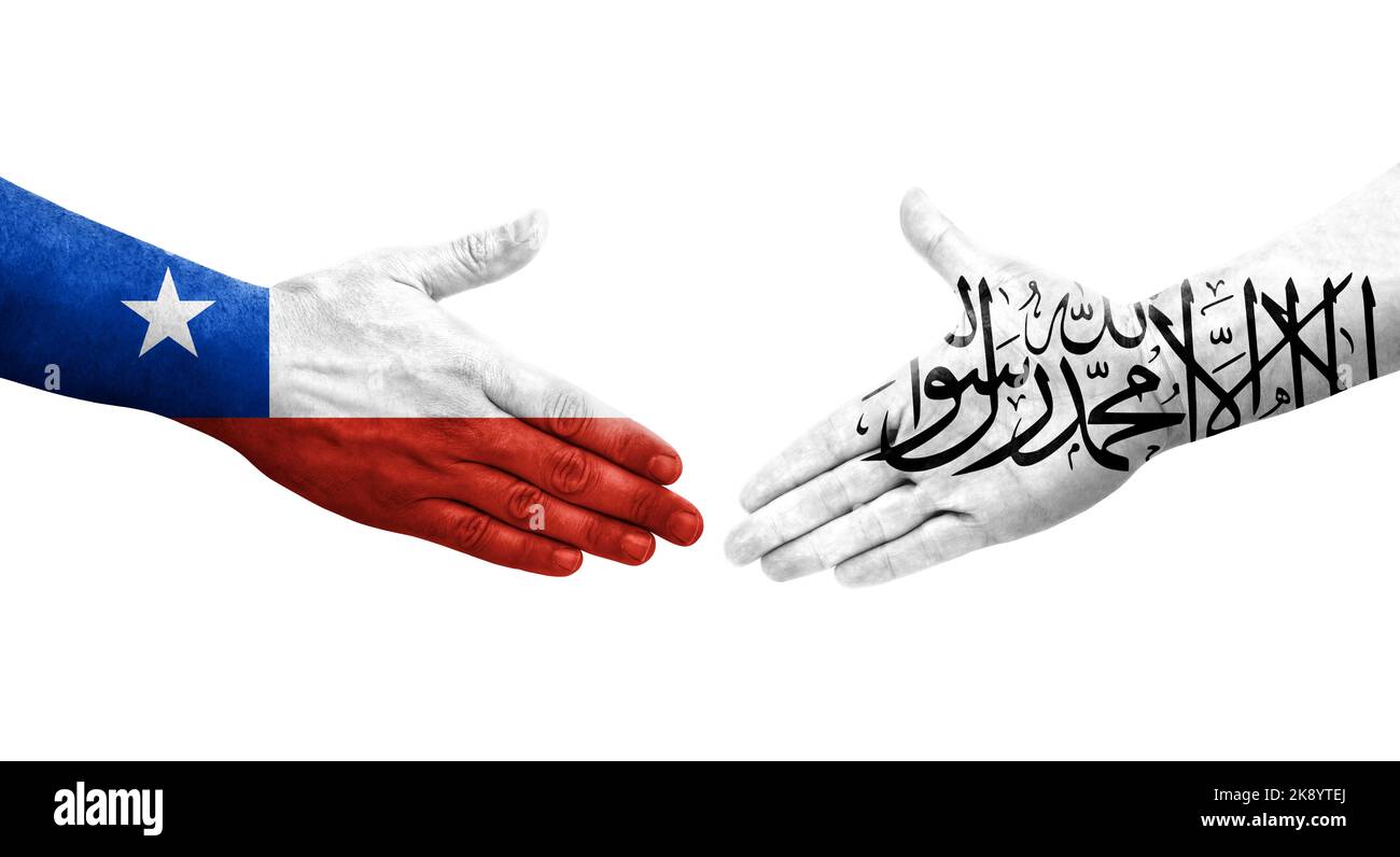 Handshake between South Africa and Chile flags painted on hands ...