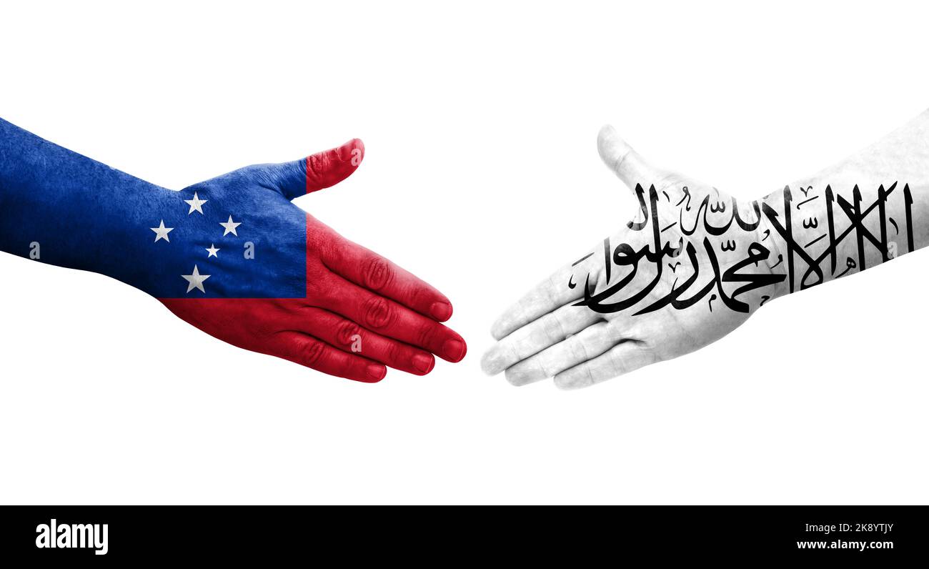 Handshake between South Africa and Samoa flags painted on hands ...