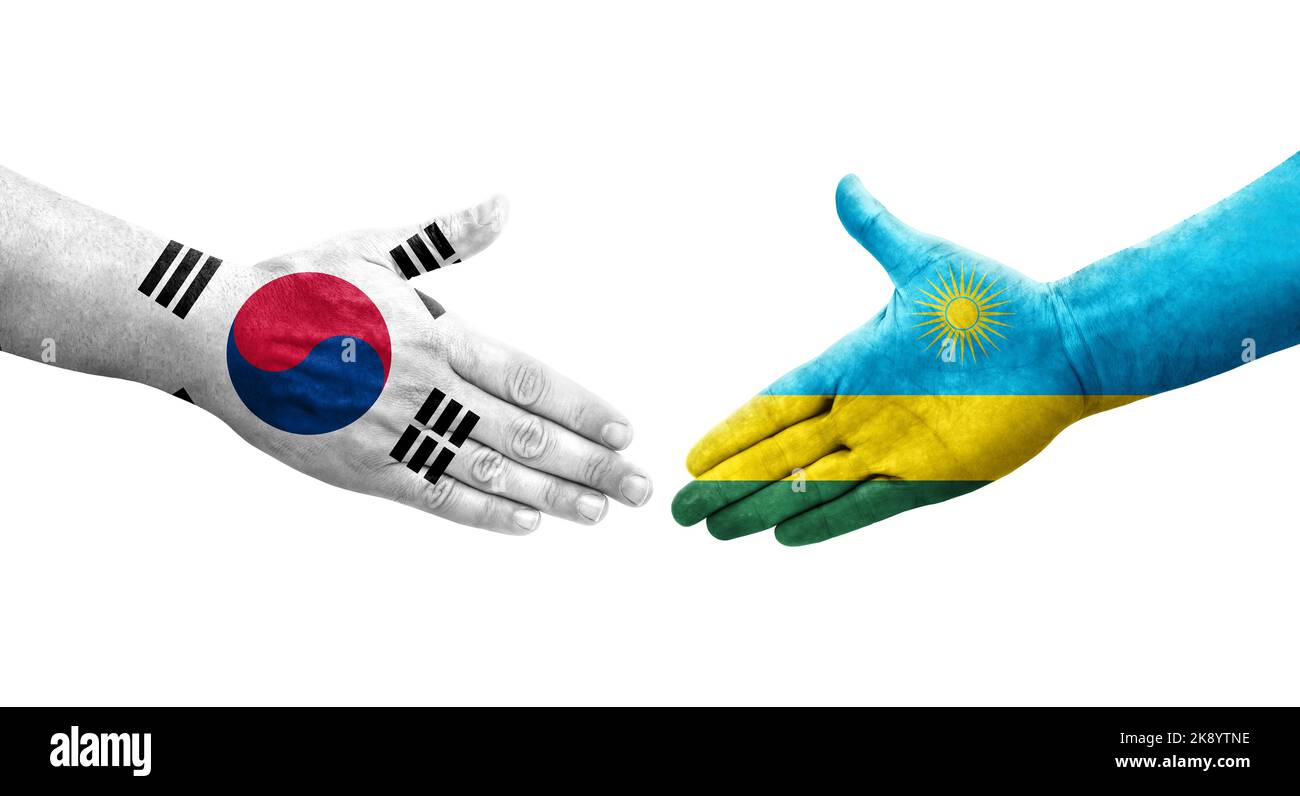 Handshake between South Korea and Rwanda flags painted on hands ...
