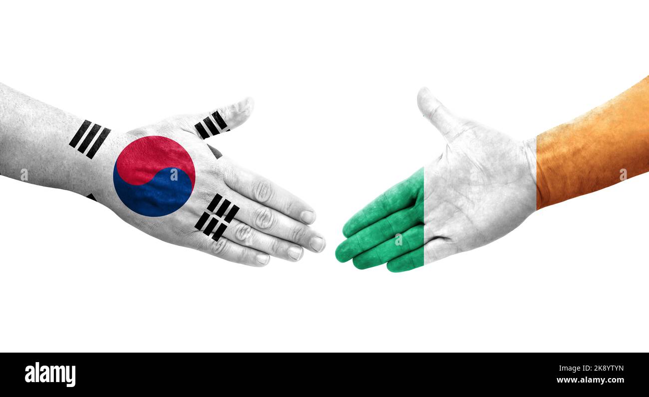 Handshake between South Korea and Ireland flags painted on hands ...