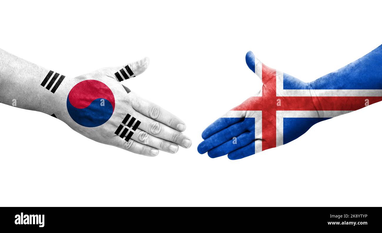 Handshake between South Korea and Iceland flags painted on hands ...