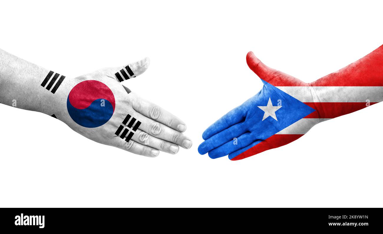 Handshake between South Korea and Puerto Rico flags painted on hands ...