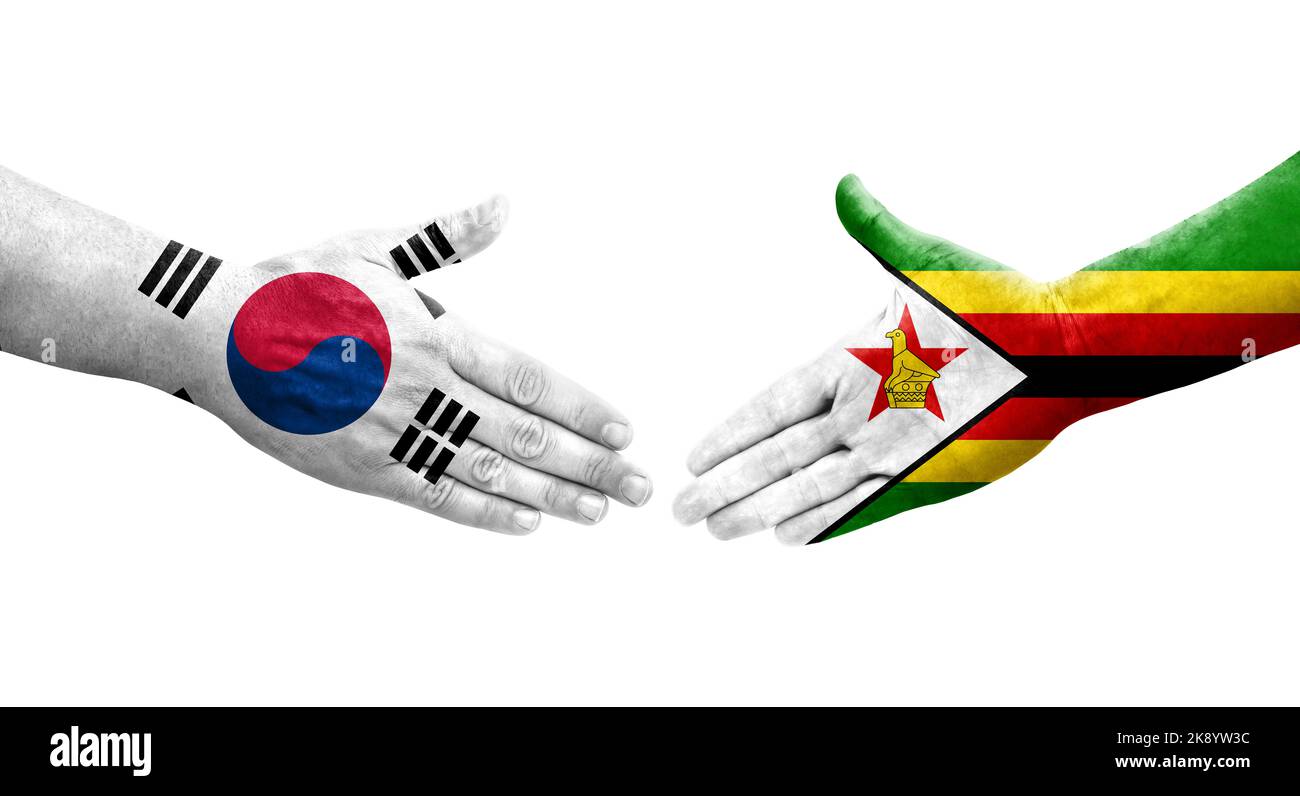 Handshake between South Korea and Zimbabwe flags painted on hands ...