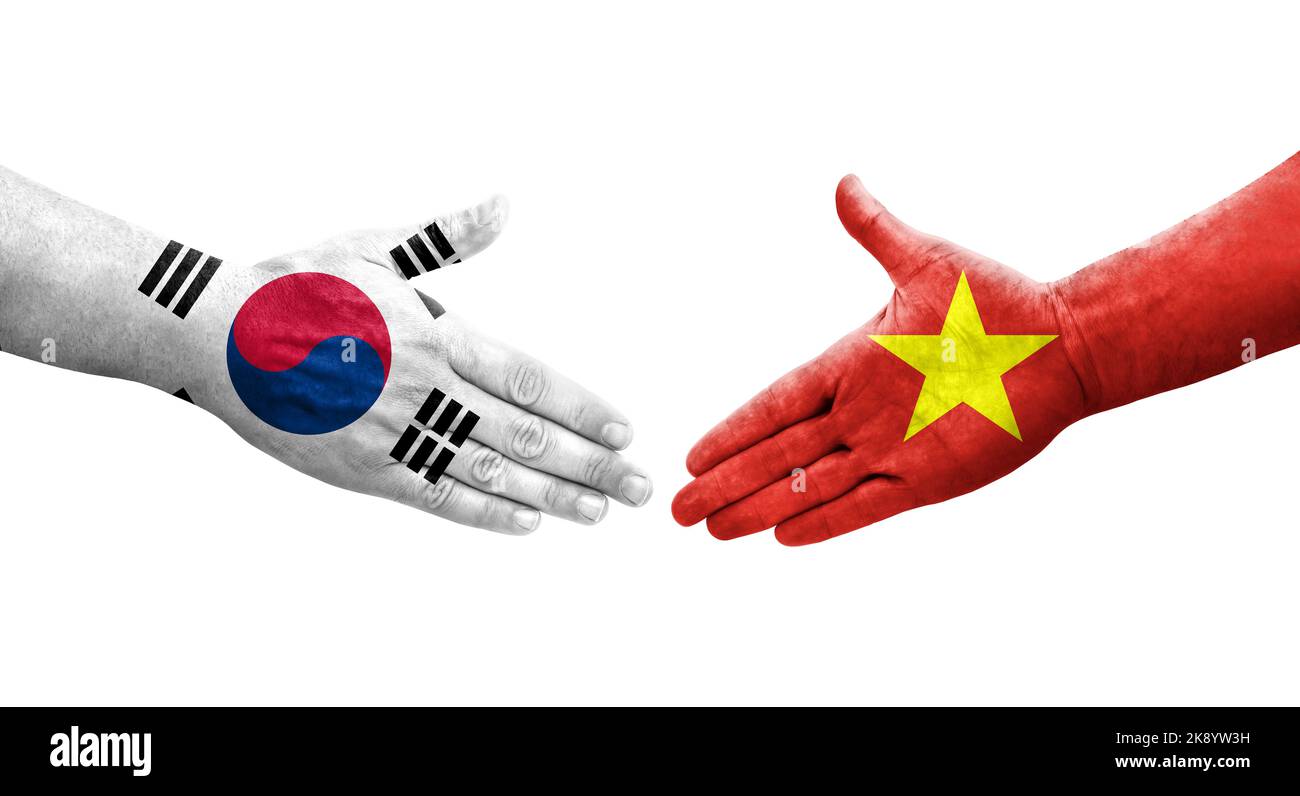 Handshake between South Korea and Vietnam flags painted on hands ...