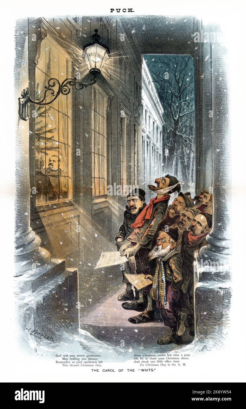 PUCK spread - The carol of the "waits" - Illustration by J. Keppler ...