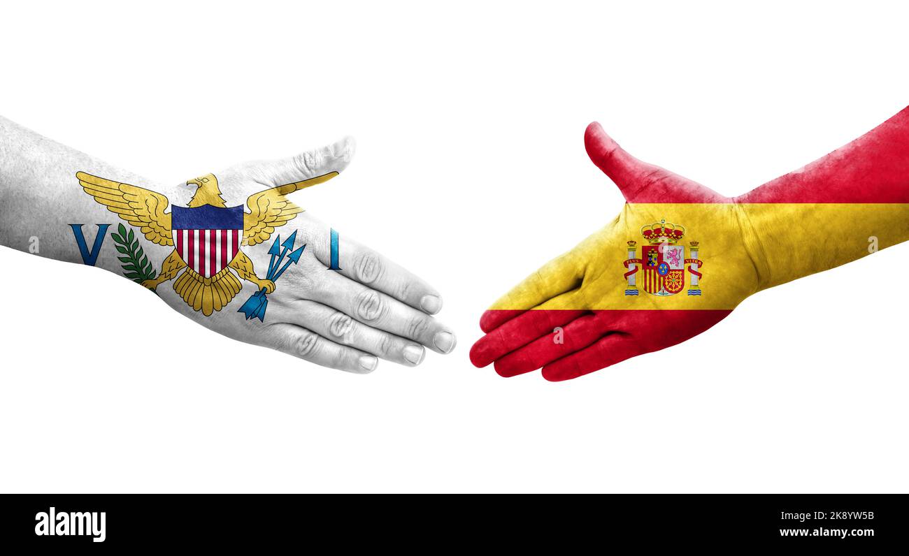 Handshake between Spain and Virgin Islands flags painted on hands ...