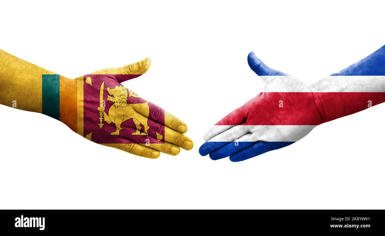 Handshake between Sri Lanka and Costa Rica flags painted on hands ...