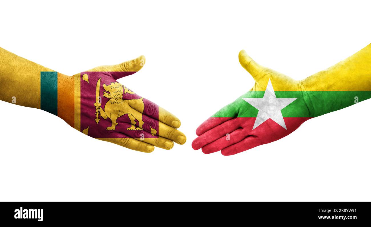 Handshake between Sri Lanka and Myanmar flags painted on hands ...